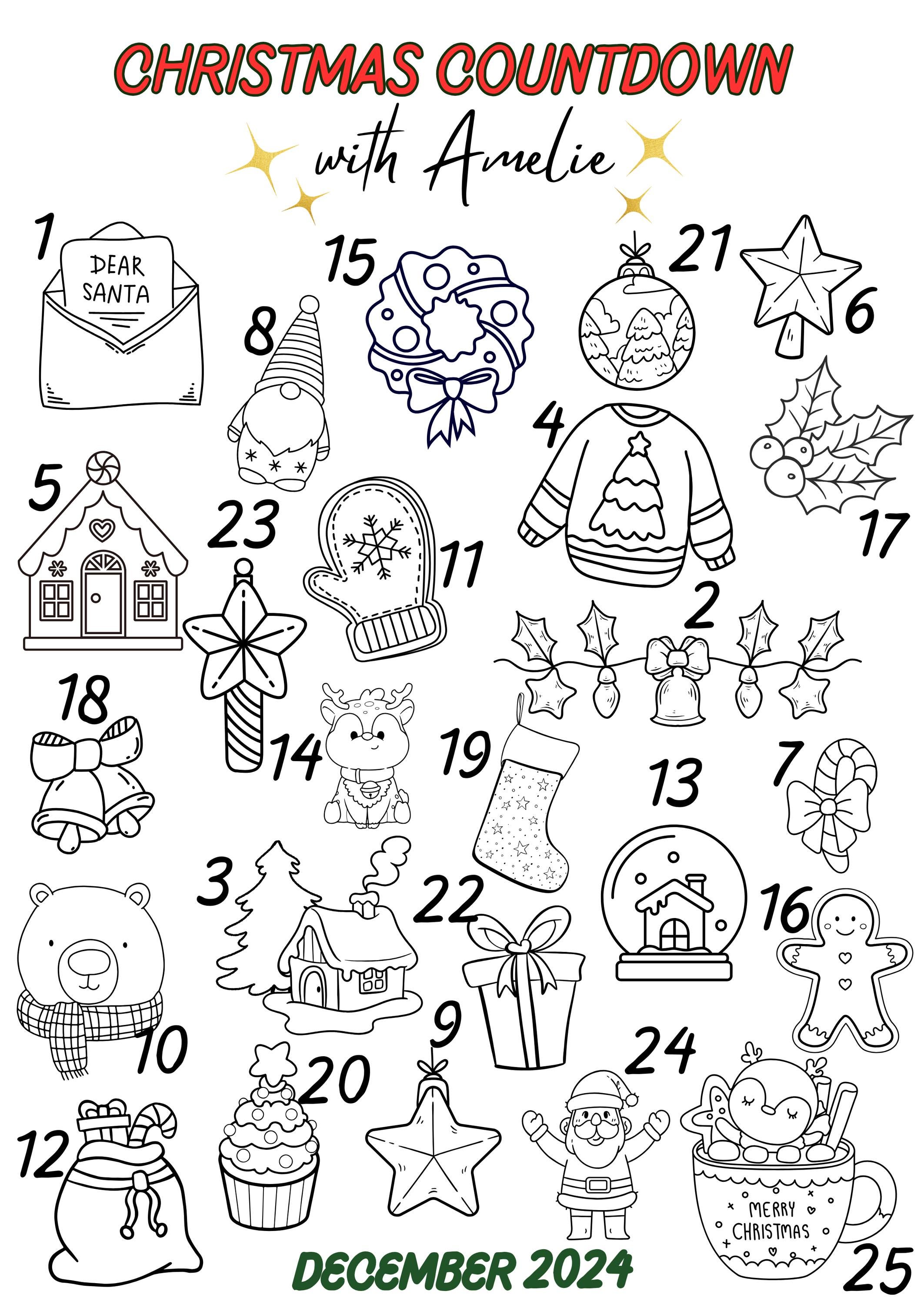 Christmas Countdown Poster Printable Advent Calendar Custom Advent ...