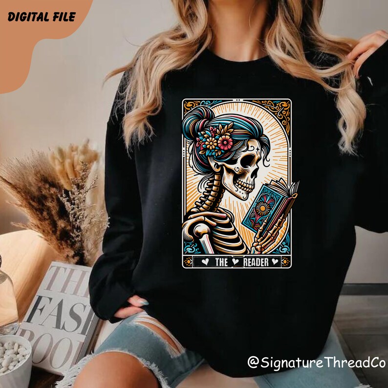Reading Design, Skeleton Designs Png, the Reader Tarot Card PNG, Reading Skeleton Sublimation ...