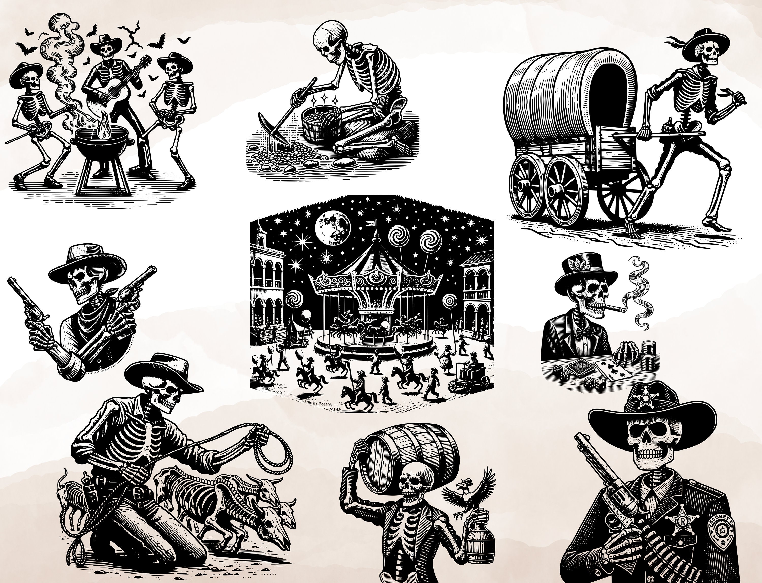 Unique Western Skeleton Bundle SVG PNG, Dancing Cowboy Skeleton ...