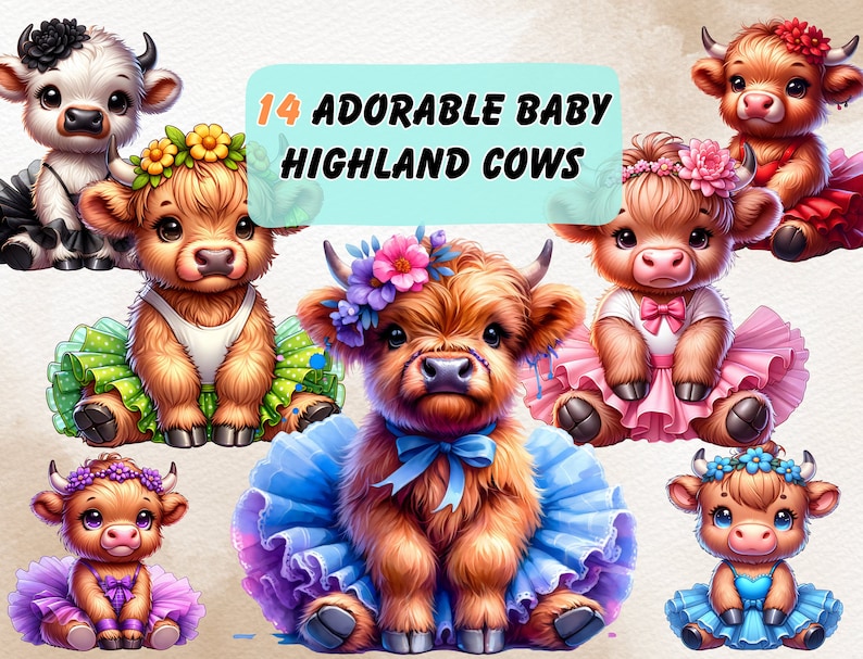 Ballerina Baby Highland Cow Png, Highland Cow Bundle, Watercolor ...