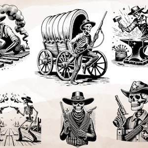 Unique Western Skeleton Bundle SVG PNG, Dancing Cowboy Skeleton ...