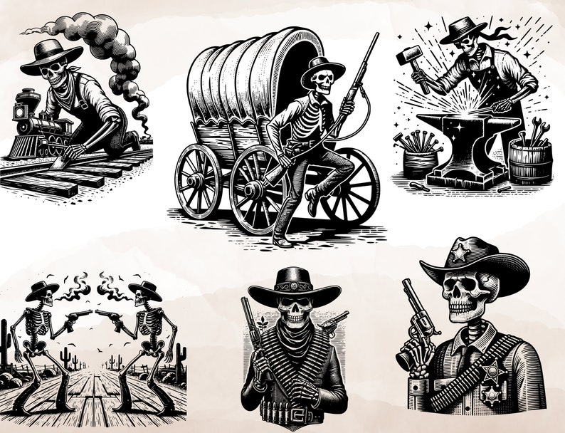Unique Western Skeleton Bundle SVG PNG, Dancing Cowboy Skeleton ...