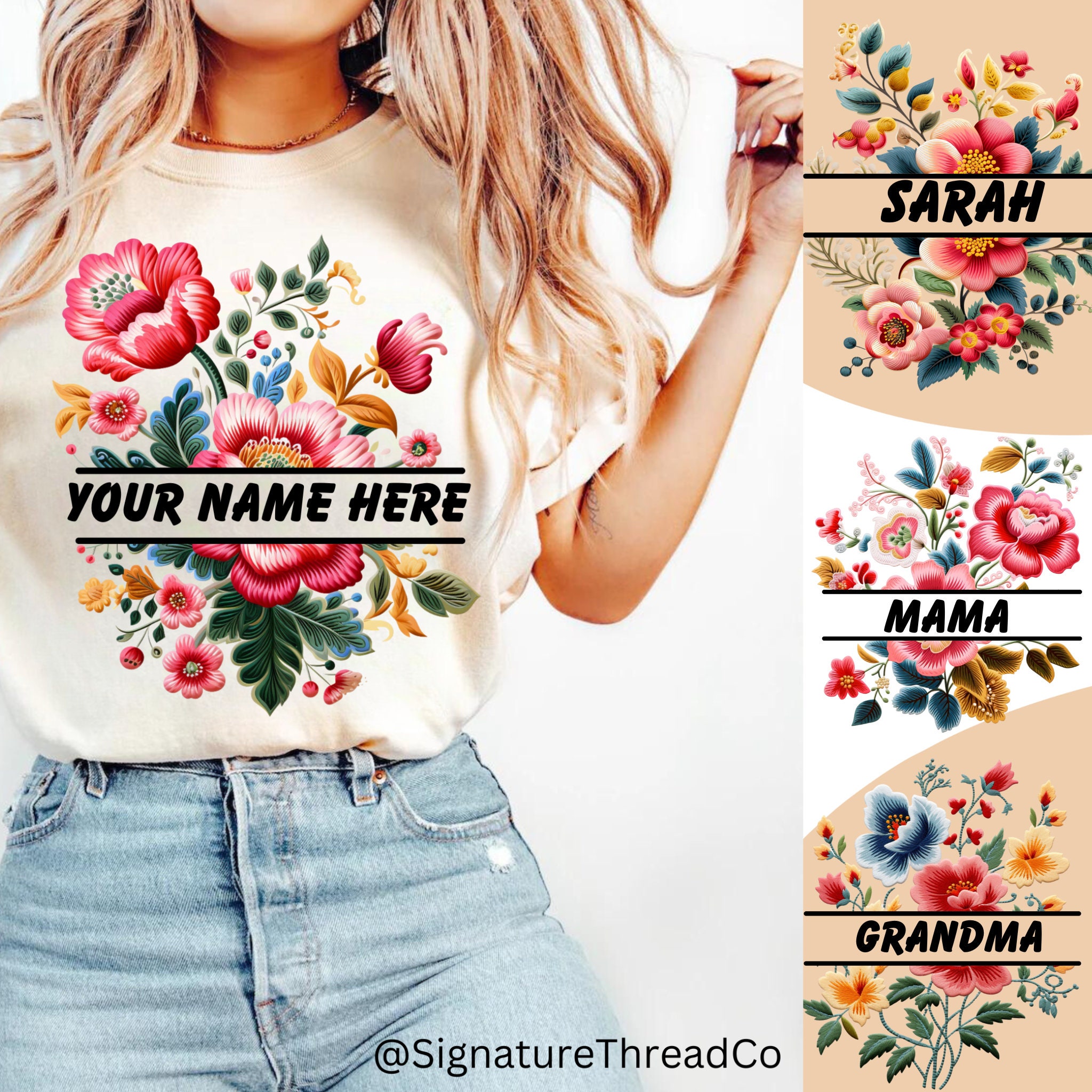 Custom Floral Frame, Custom Name Bundle, Custom Grandma PNG, Custom ...
