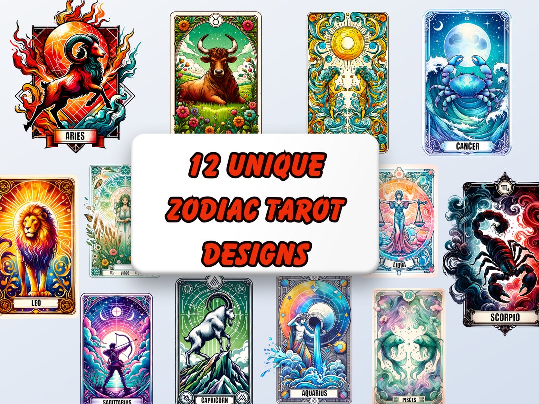 Zodiac Tarot Deck Bundle, Astrology Tarot Cards Designs, Tarot Deck ...