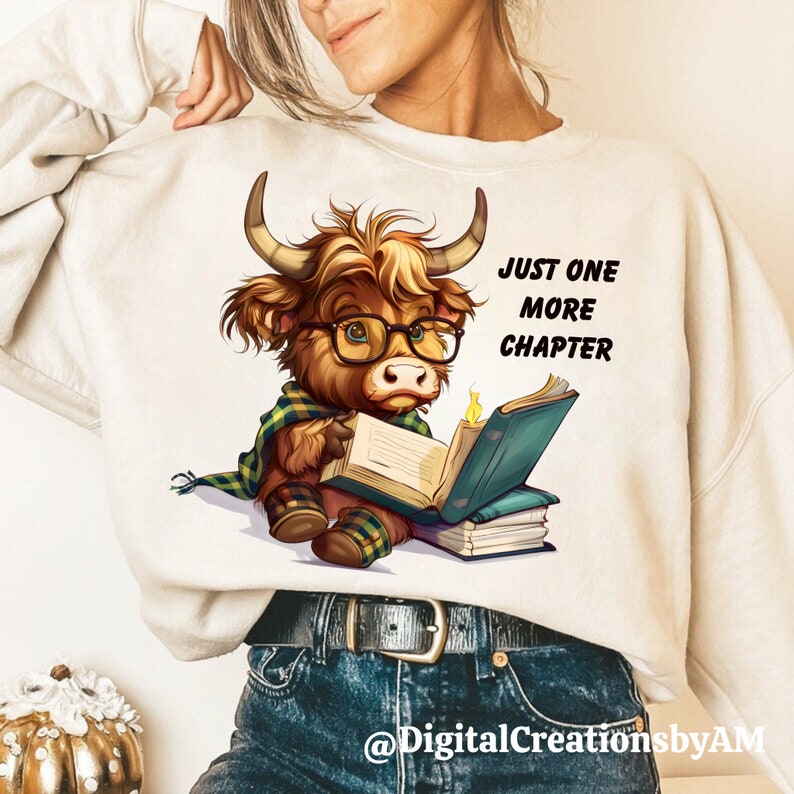 Highland Cow Bundle, Reading Png, Highland Cow Png, Watercolor Highland ...