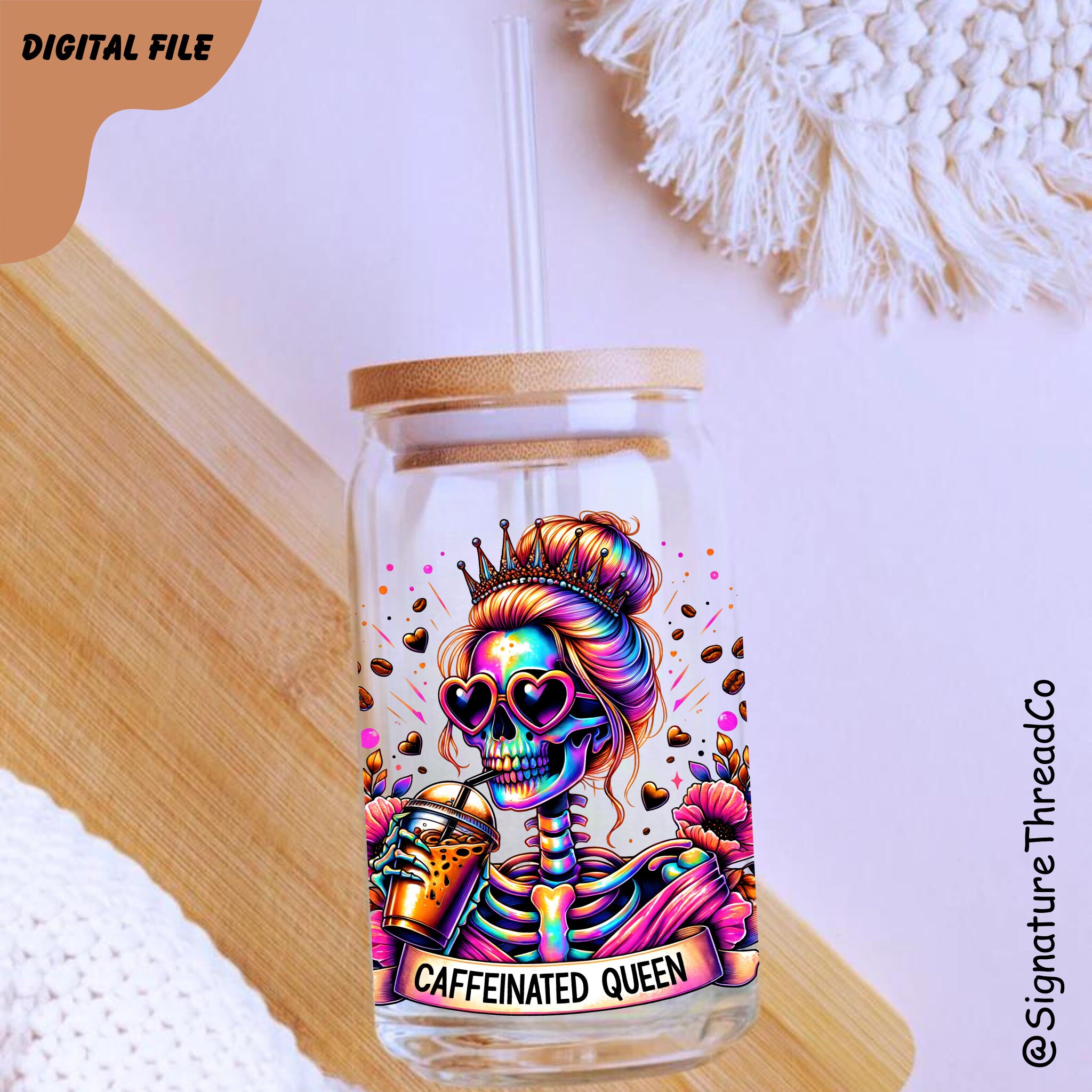 Caffeinated Queen Coffee Png Design Funny Skeleton Png Downloadable ...