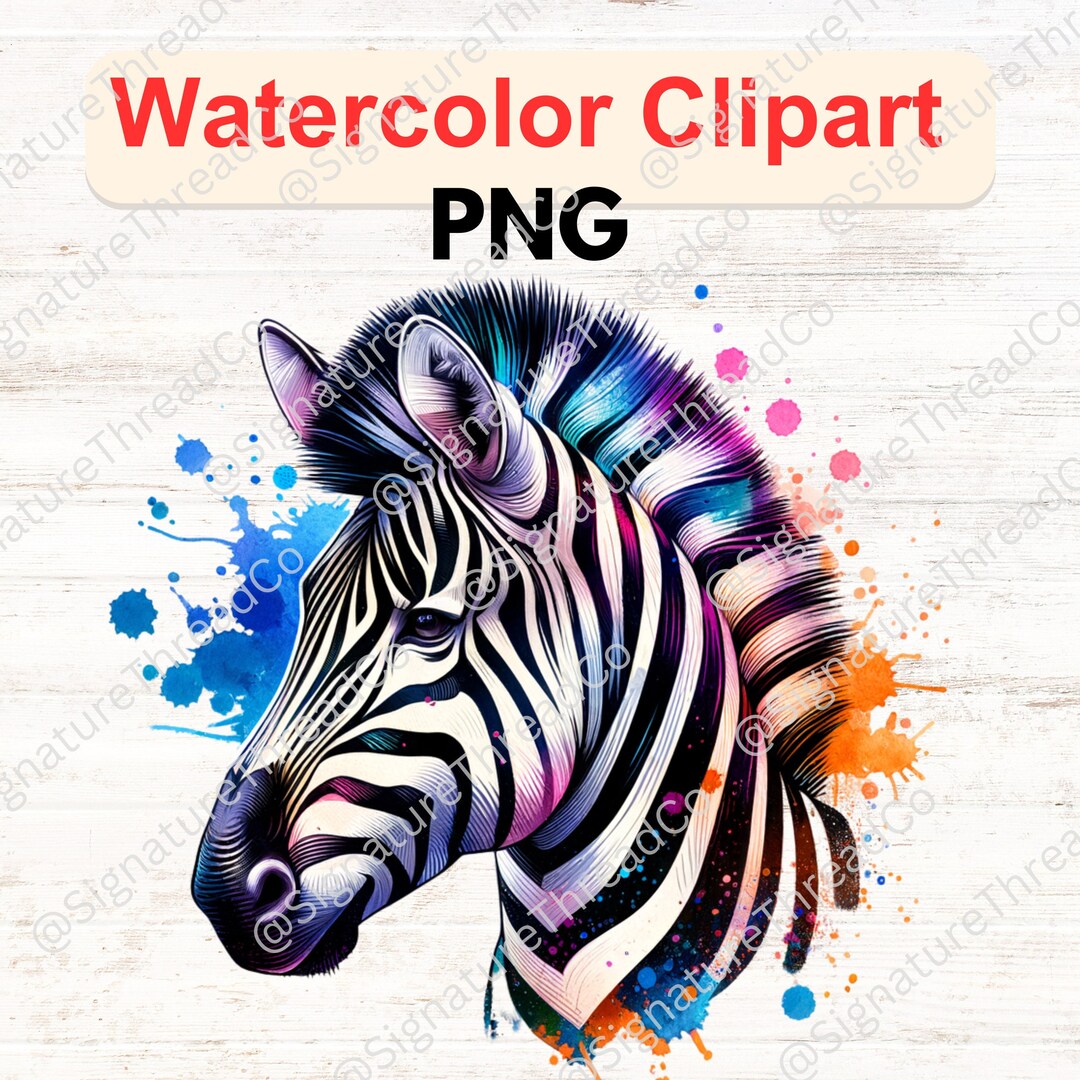 Safari Zebra Clipart Print, Watercolor Zebra PNG, Rainbow Animals ...