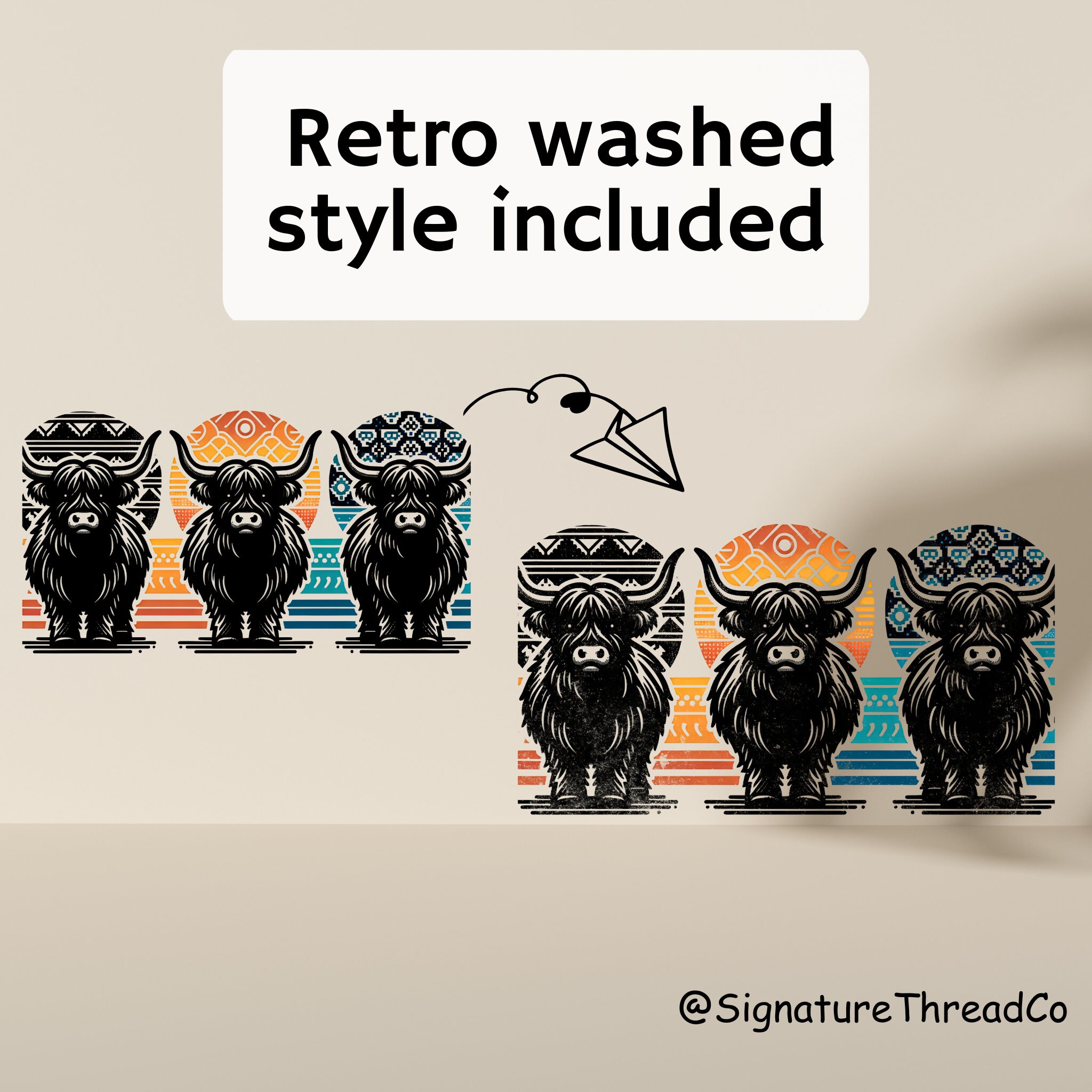 Retro Western Cow Design, Highland Cow File, Highland Cow Png, Retro ...