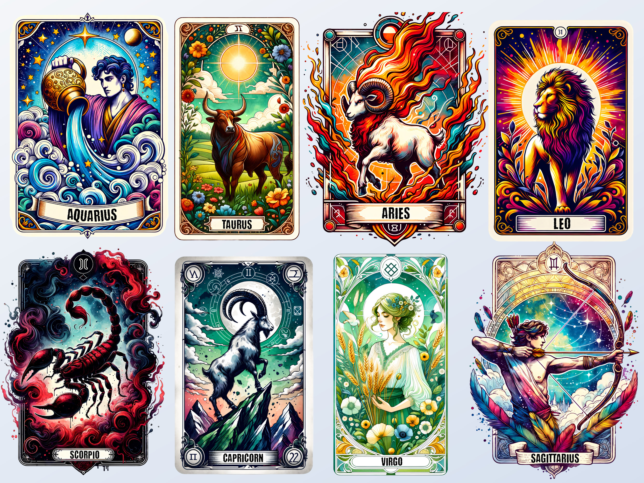 Zodiac Tarot Deck Designs, Astrology Tarot Cards Designs, Tarot Deck ...