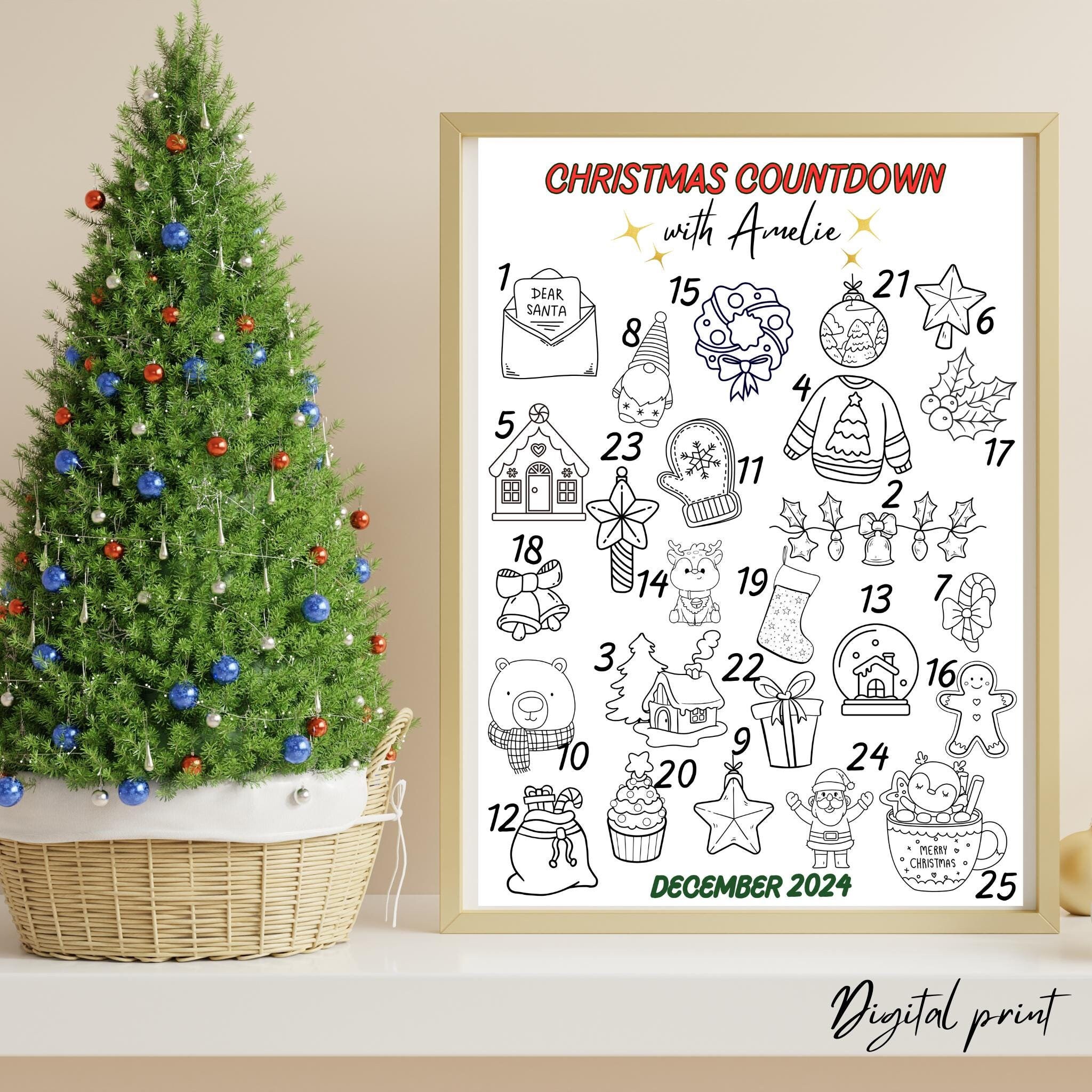 Christmas Countdown Poster Printable Advent Calendar Custom Advent ...