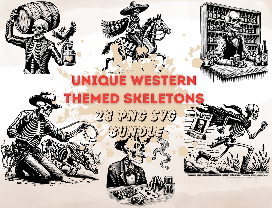 Unique Western Skeleton Bundle SVG PNG, Dancing Cowboy Skeleton ...