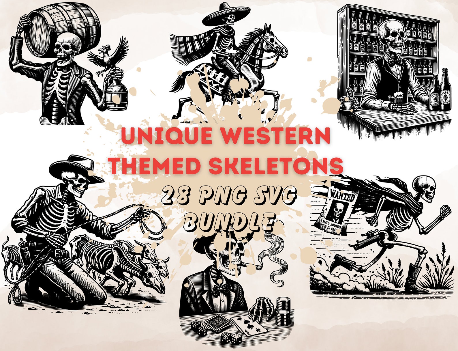 Unique Western Skeleton Bundle SVG PNG, Dancing Cowboy Skeleton ...