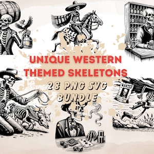 Unique Western Skeleton Bundle SVG PNG, Dancing Cowboy Skeleton ...