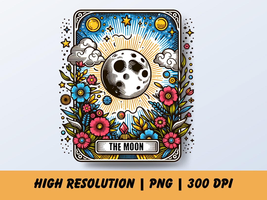 The Moon Tarot Card Design, Colorful Tarot Cards, Moon Png, Tarot Card ...