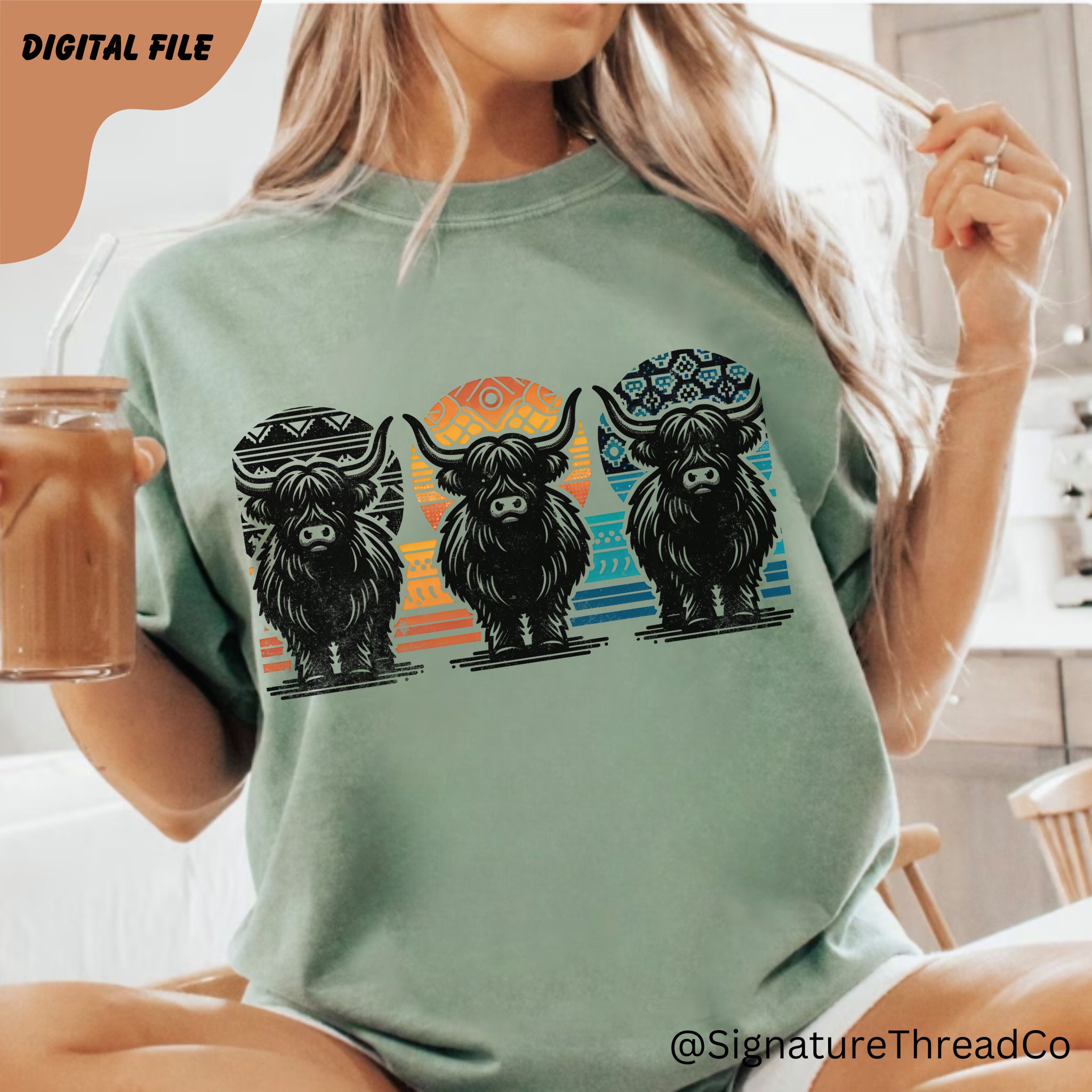 Retro Western Cow Design, Highland Cow File, Highland Cow Png, Retro ...