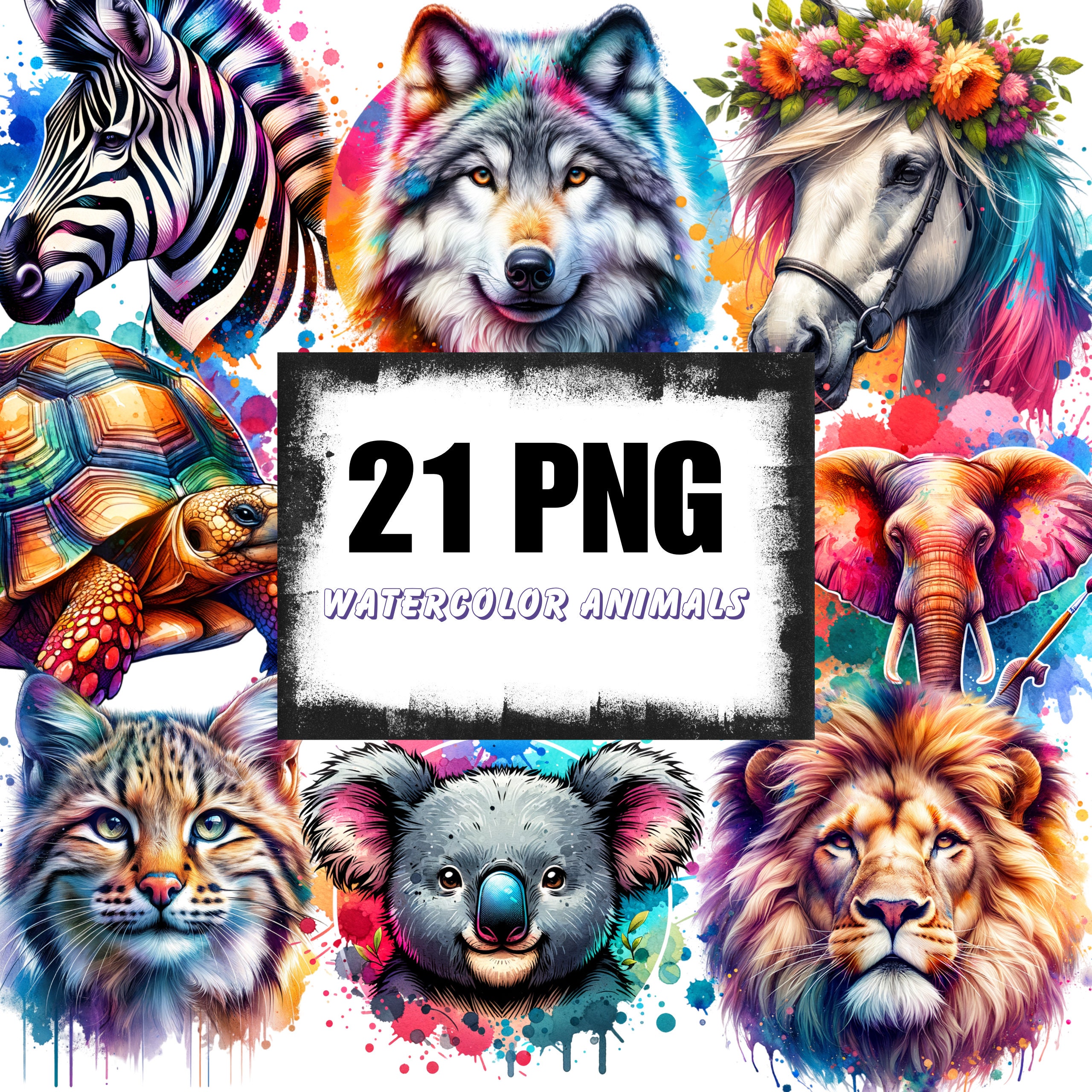 Watercolor Rainbow Animals Clipart, Colorful Animal Illustrations ...