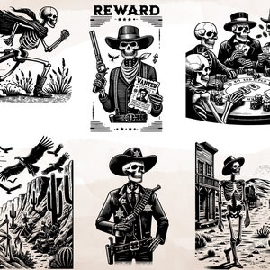 Unique Western Skeleton Bundle SVG PNG, Dancing Cowboy Skeleton ...