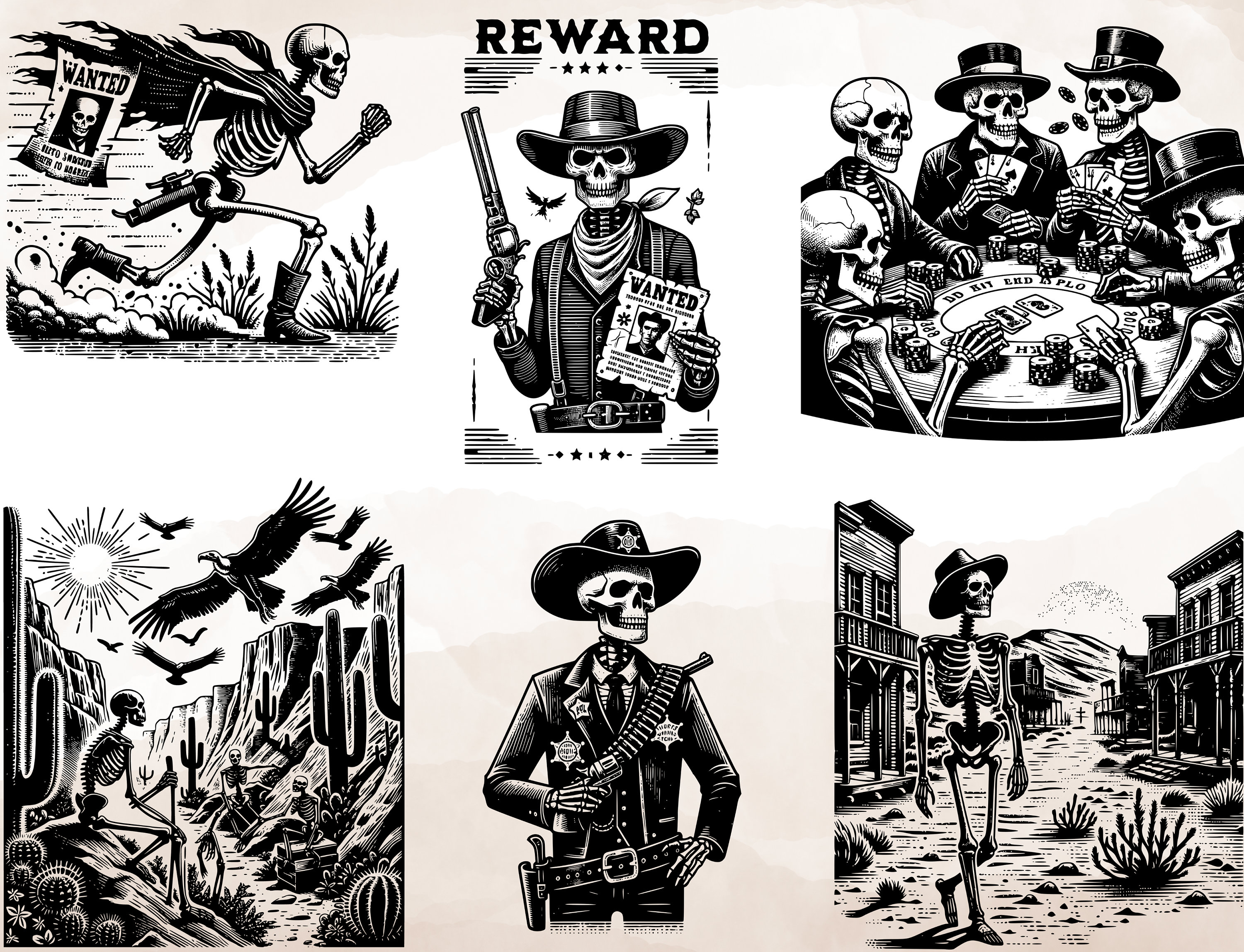 Unique Western Skeleton Bundle SVG PNG, Dancing Cowboy Skeleton ...