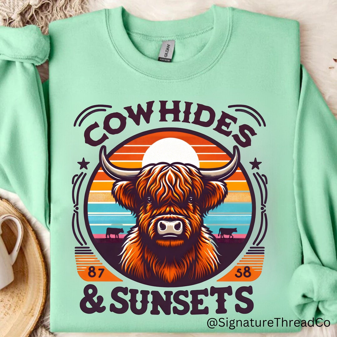 Highland Cow File, Cow Hide Sun Set, Highland Farm Cow, Retro Western ...