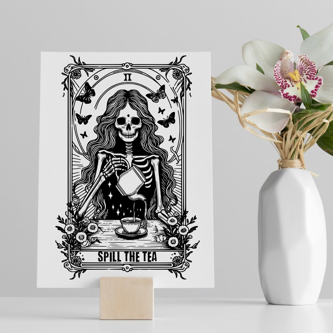 Spill the Tea Funny Tarot Card PNG, Sarcastic Skeleton Sublimation ...