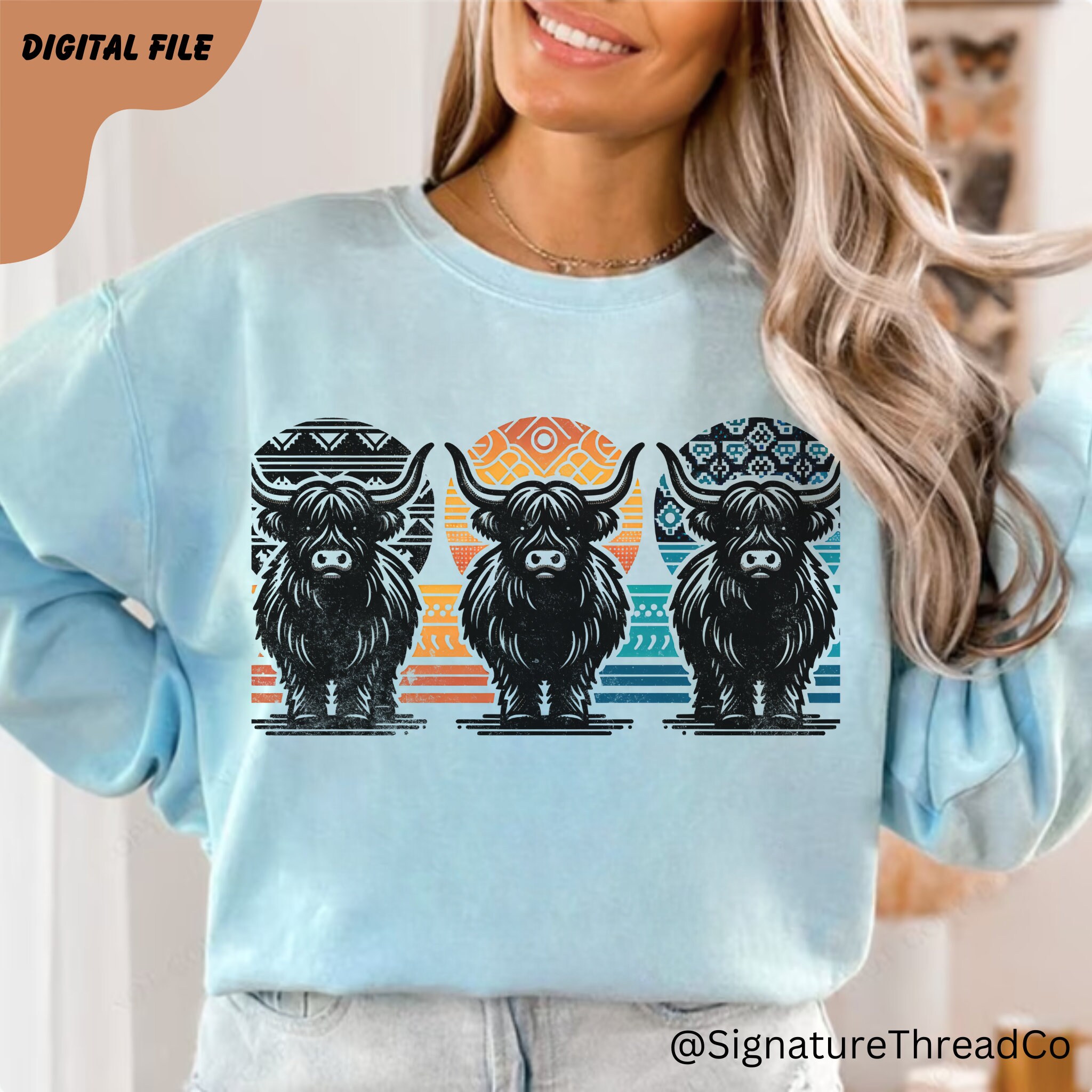 Retro Western Cow Design, Highland Cow File, Highland Cow Png, Retro ...