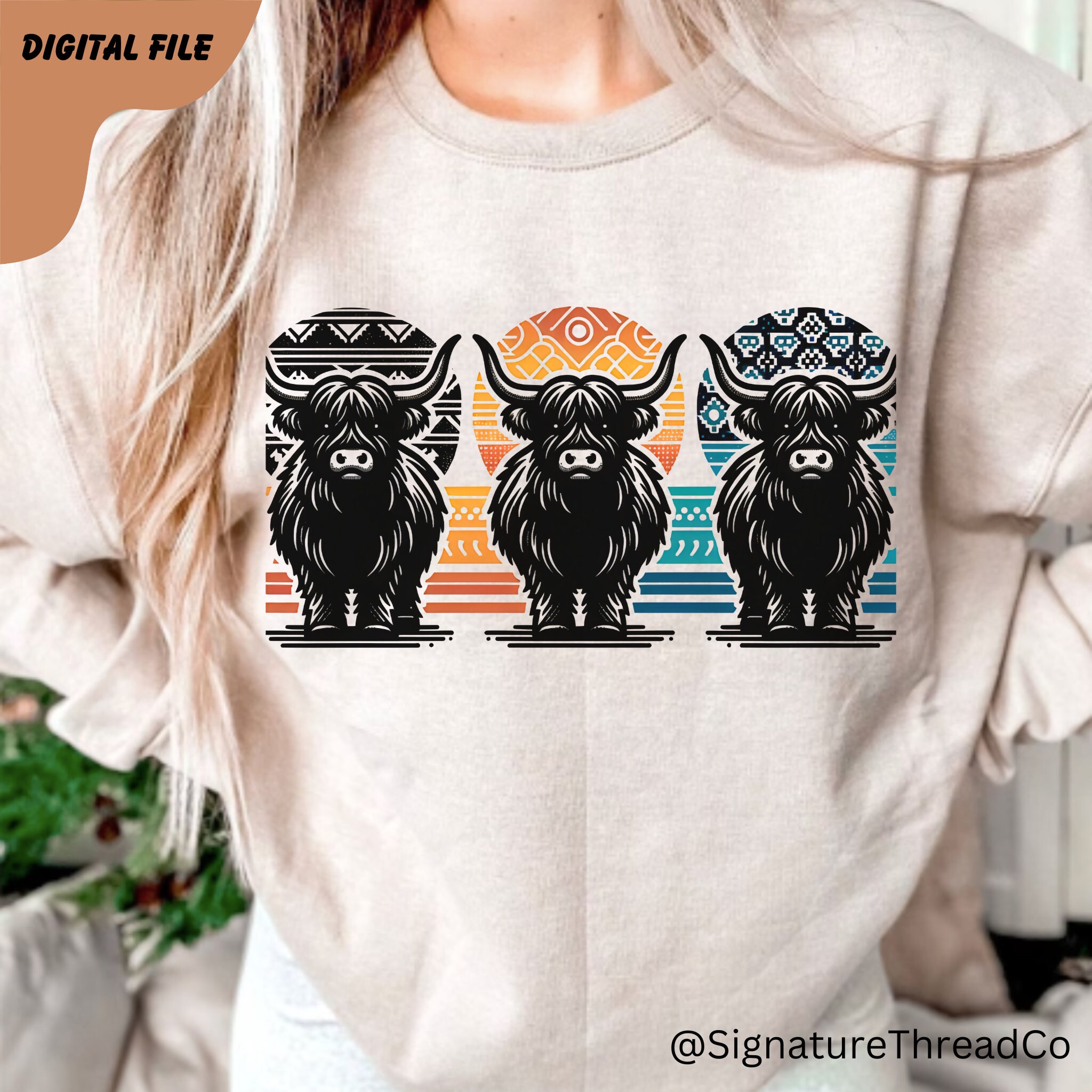 Retro Western Cow Design, Highland Cow File, Highland Cow Png, Retro ...