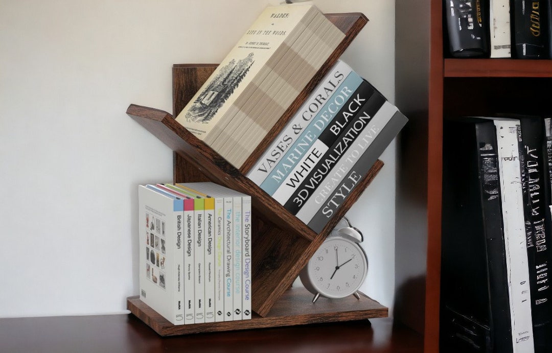 Tree Bookshelf, Wood Shelf Bookcase, Retro Floor Standing Small ...
