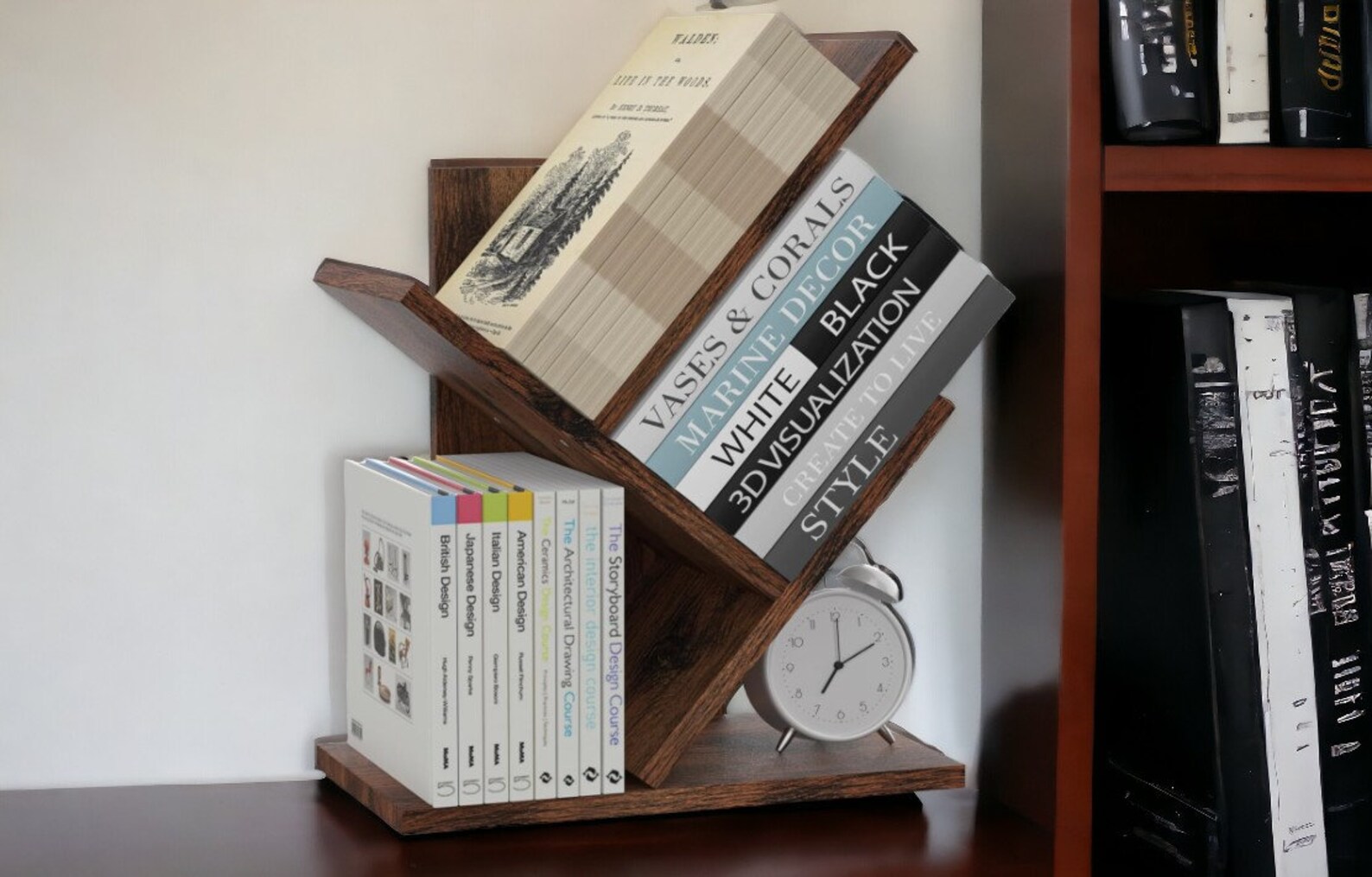 Tree Bookshelf, Wood Shelf Bookcase, Retro Floor Standing Small ...