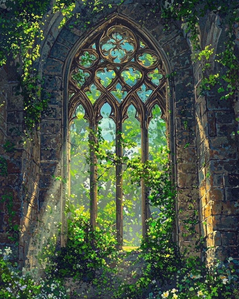 Green Fantasy Gothic Window Cross Stitch Pattern - Etsy
