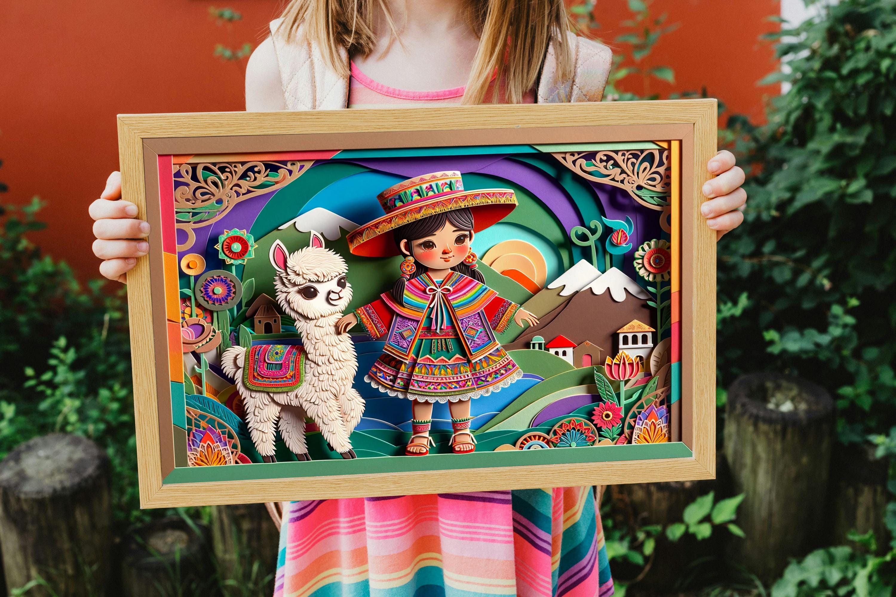 Peruvian Girl and Alpaca Wall Art - Colorful Kids Room Digital Download ...