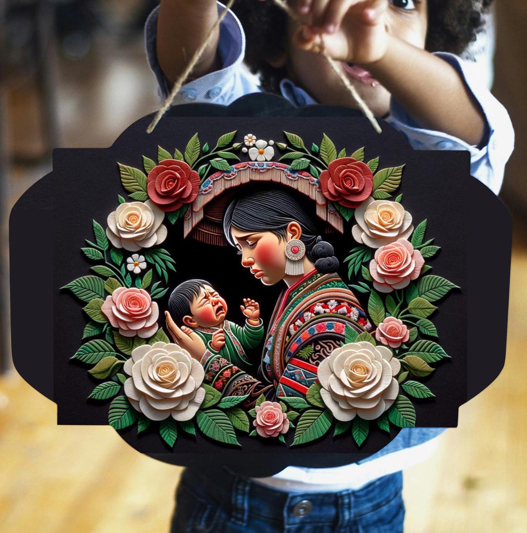 Digital Wall Art | Peruvian Mother & Child Printable | Floral Folk Art ...