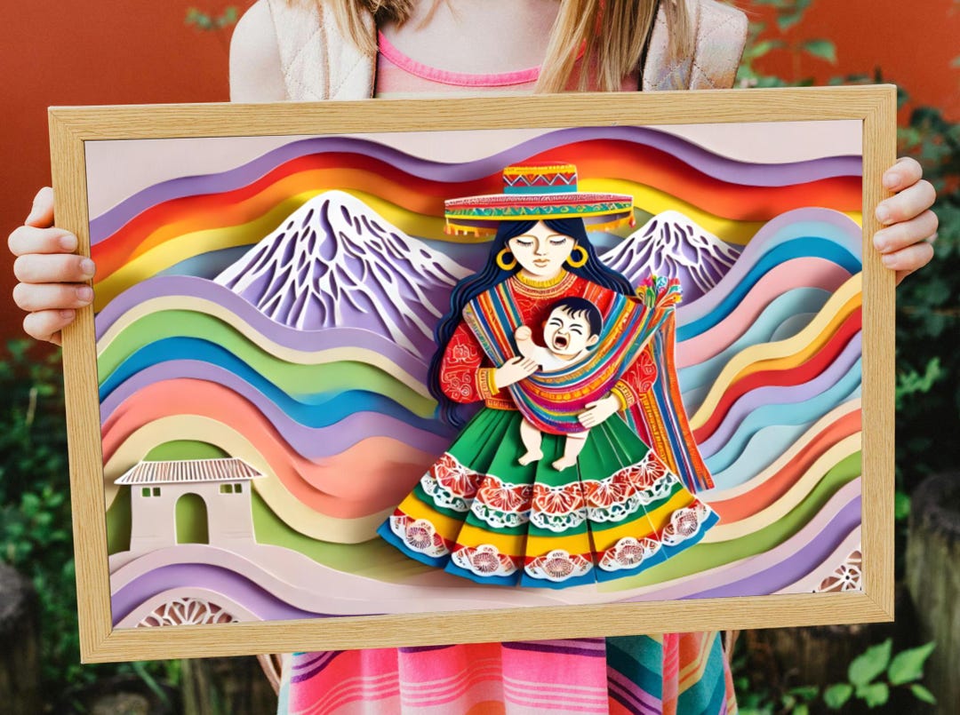 Digital Print - Papercut Native Andean Mother and Child Wall Art ...