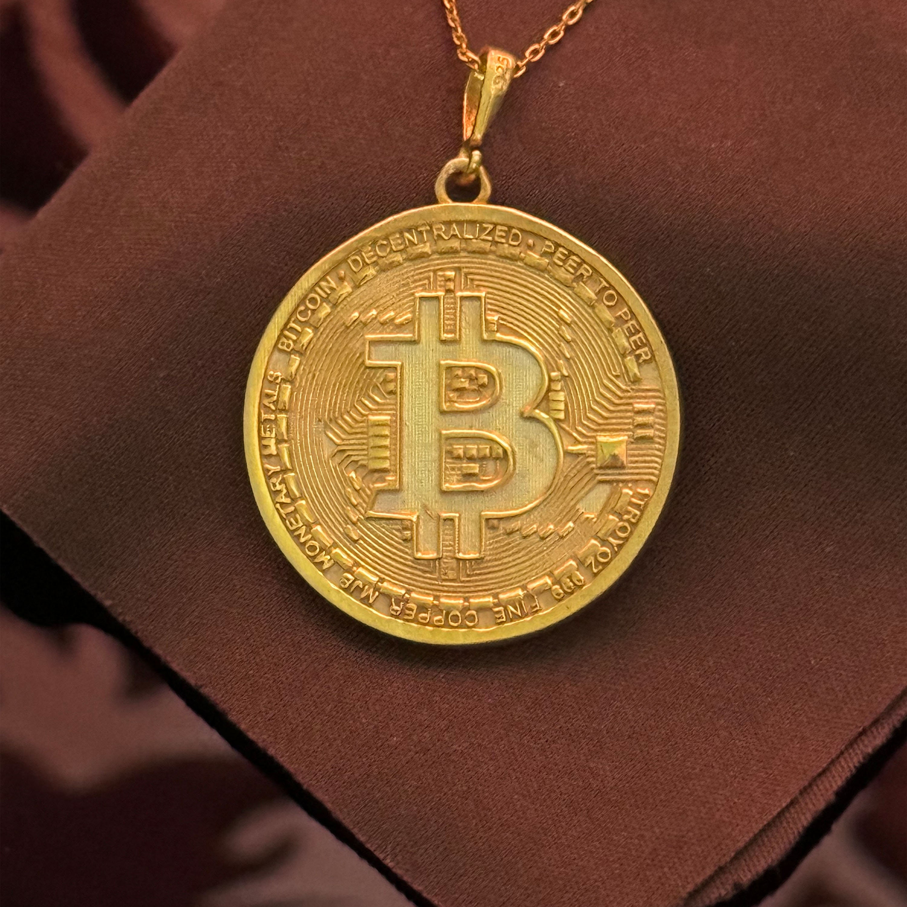 Solid Gold Bitcoin Münze Anhänger Doppelseitig Halskette Geometrische ...