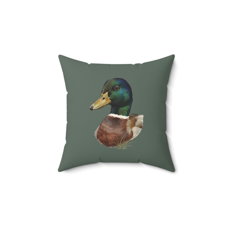 Mallard Duck Illustration Pillow | Square Throw Pillow, Green ...