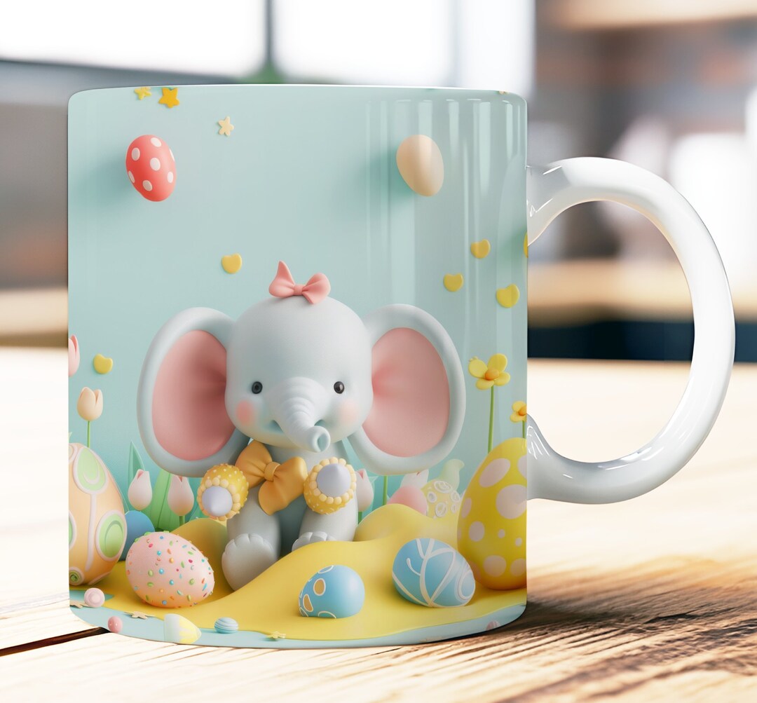 Cute Animal Mug, Easter Theme Mug With 3D Elephant Wrap, Nursery PNG ...