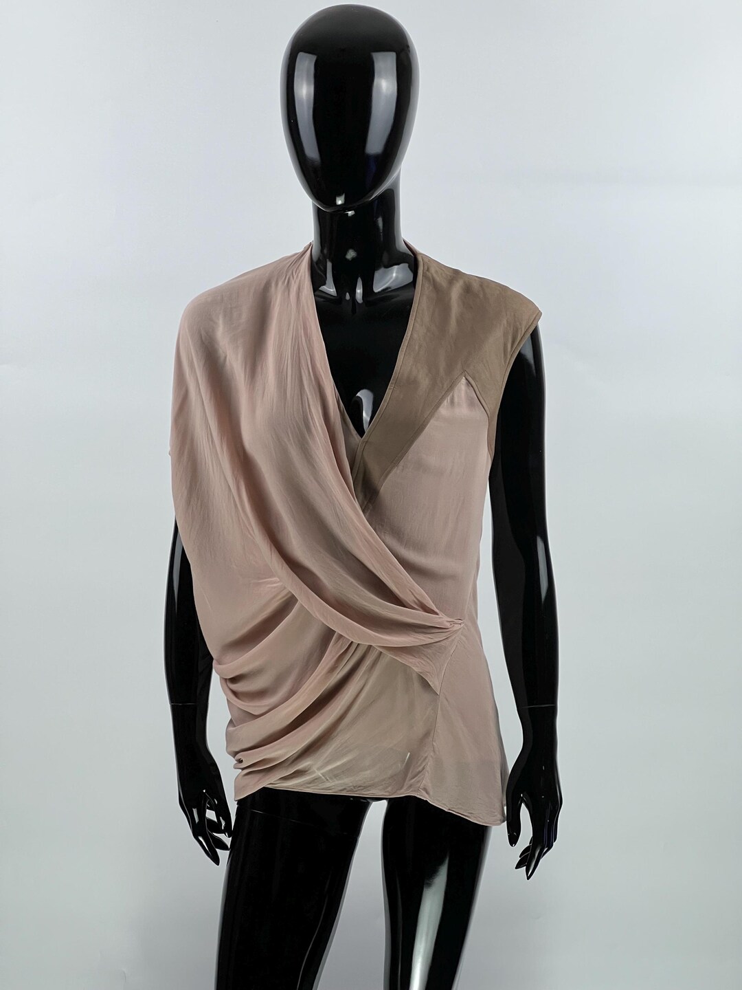 Helmut Lang Asymmetrical Ruched Sleeveless Blouse Size S Decoration ...