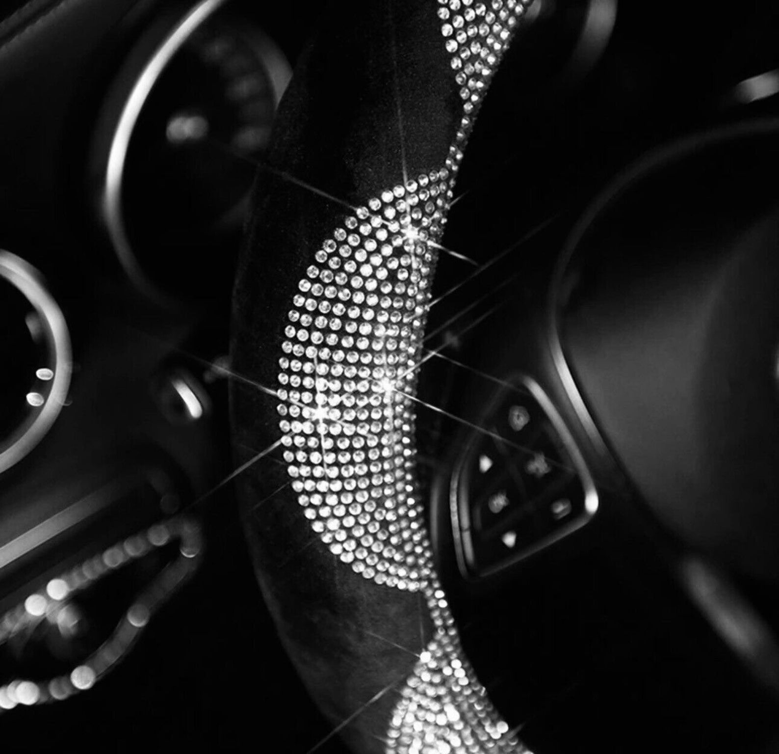 Sturdy Elegant 15” Bling Rhinestone Flower Style Steering Wheel Cover ...