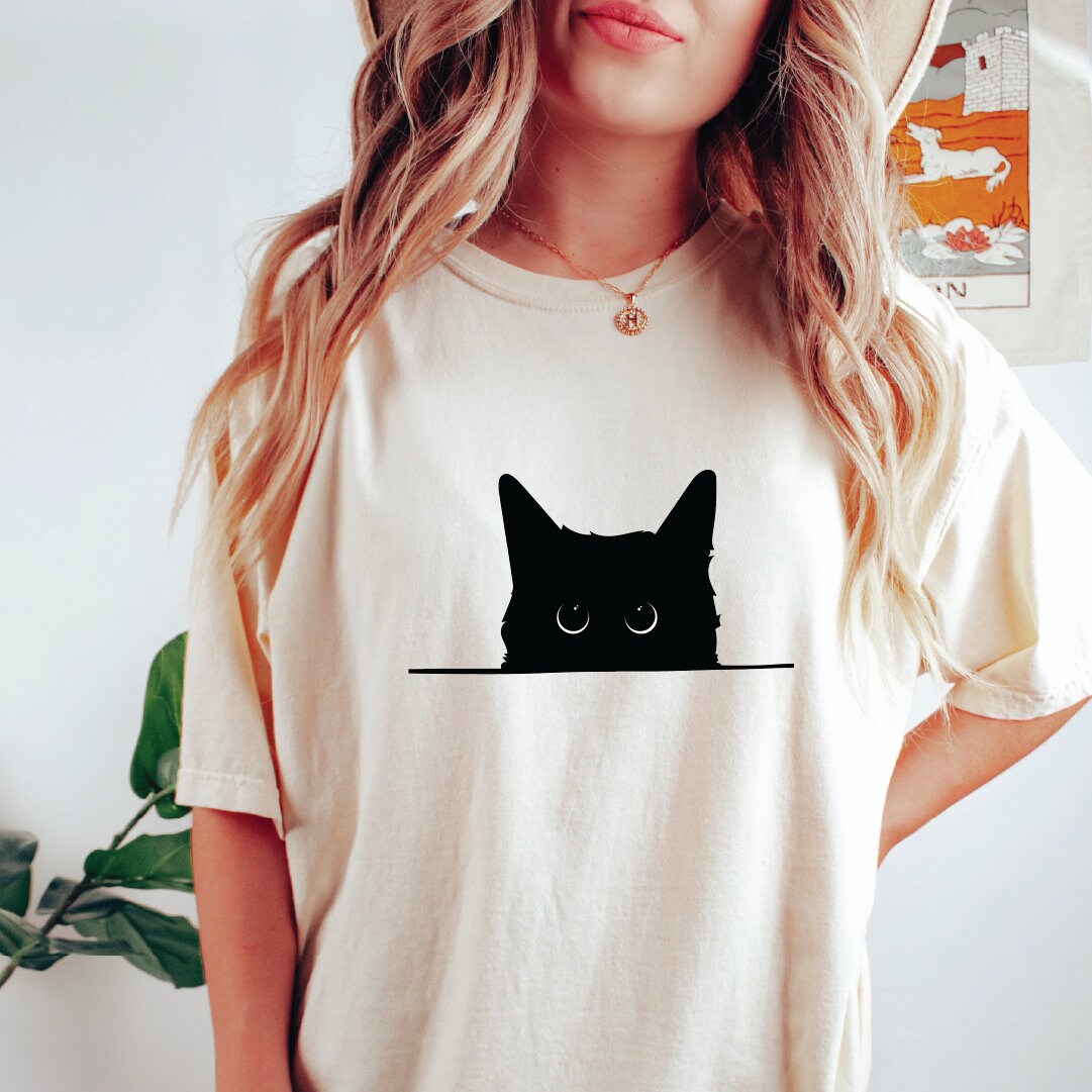 Cat Shirt, Cute Black Cat T-shirt, Cat Peeking Shirt, Funny Shirt, Gift ...