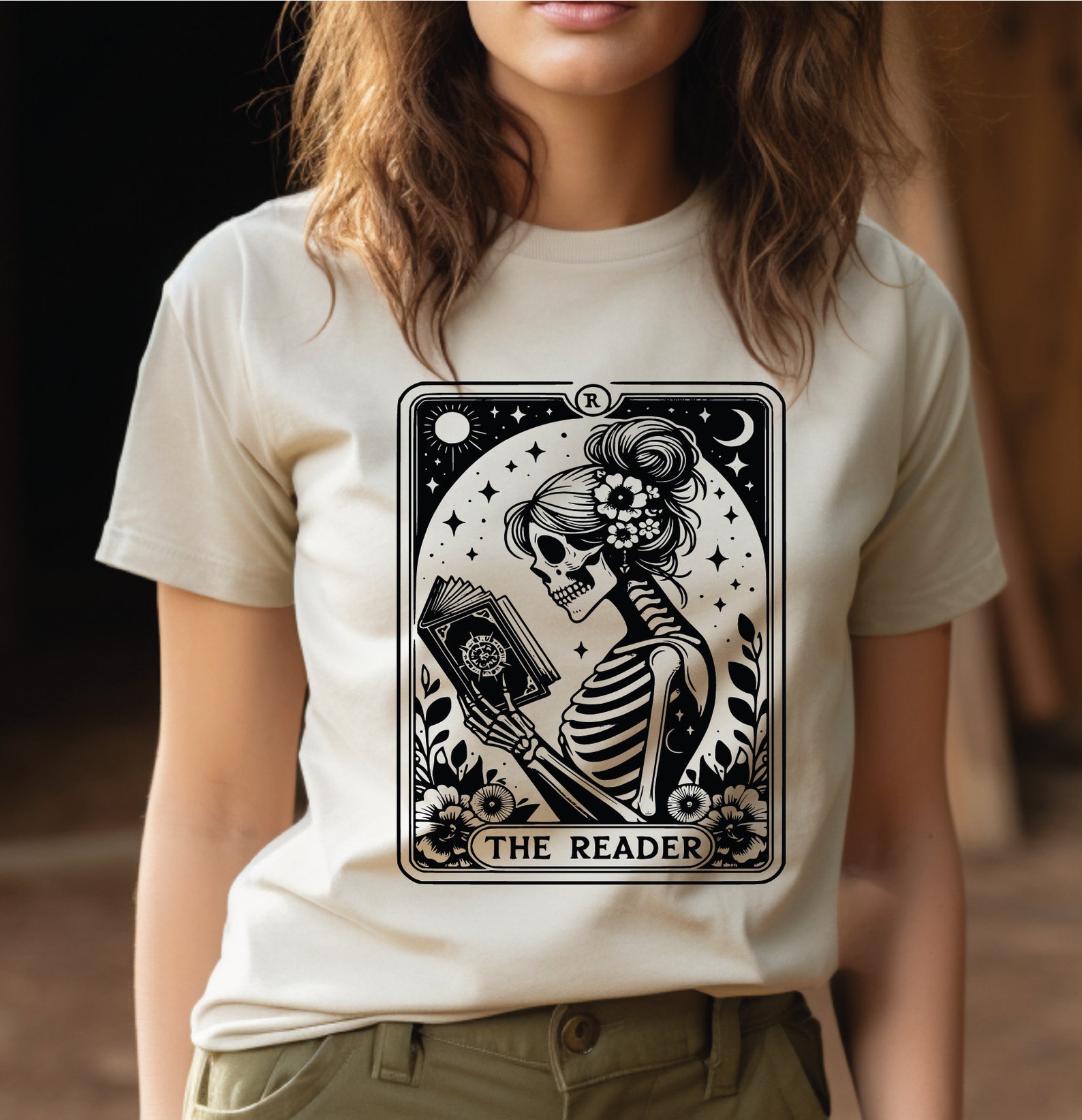 The Reader Skeleton Shirt, Tarot Card Reading Shirt, Skeleton Librarian ...