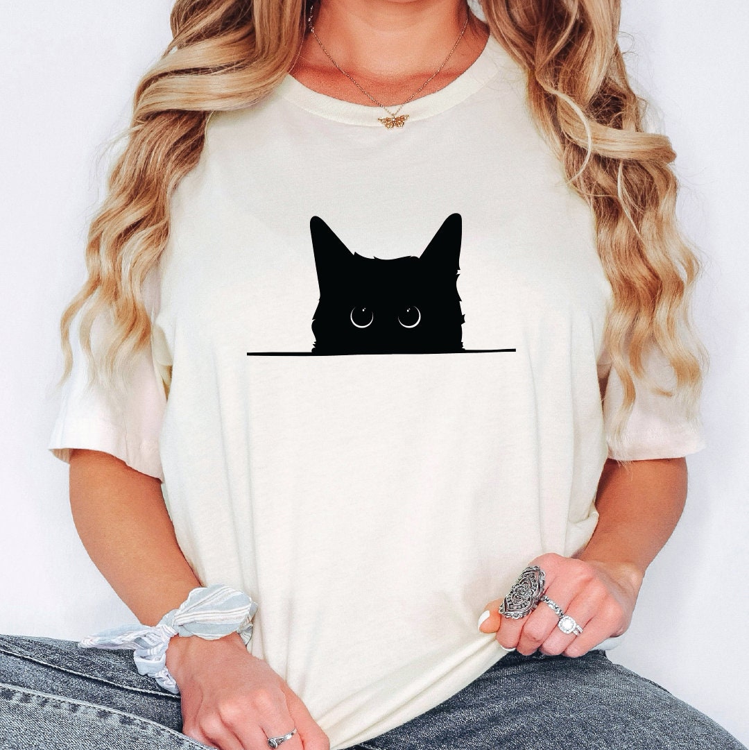 Cat Shirt, Cute Black Cat T-shirt, Cat Peeking Shirt, Funny Shirt, Gift ...