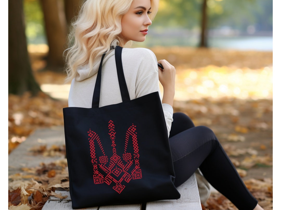 RED UKRAINIAN TRYZUB Cross Stitch Style Tote Bag, Ukrainian Trident ...