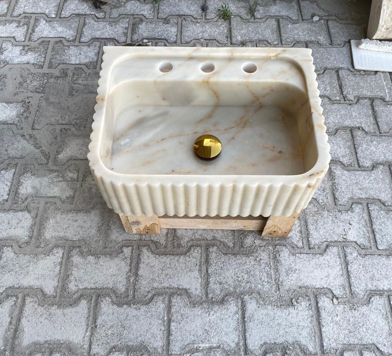 Calacatta Viola Gold Marble Sink, Wall Mounted Sink, Bathroom Sink ...