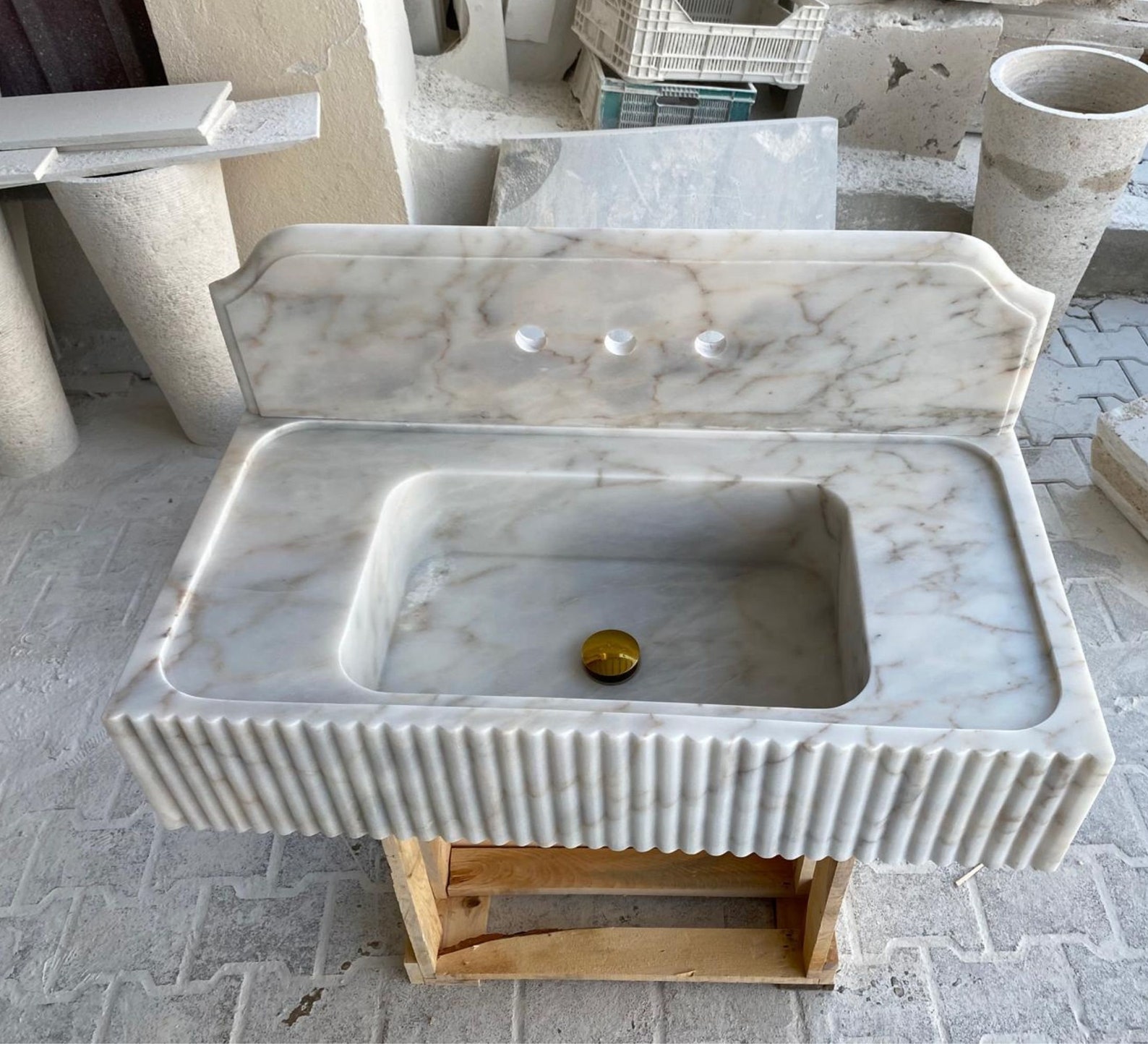 Calacatta Viola Marble Sink, Floating Sink With Backsplash, Marble Sink ...