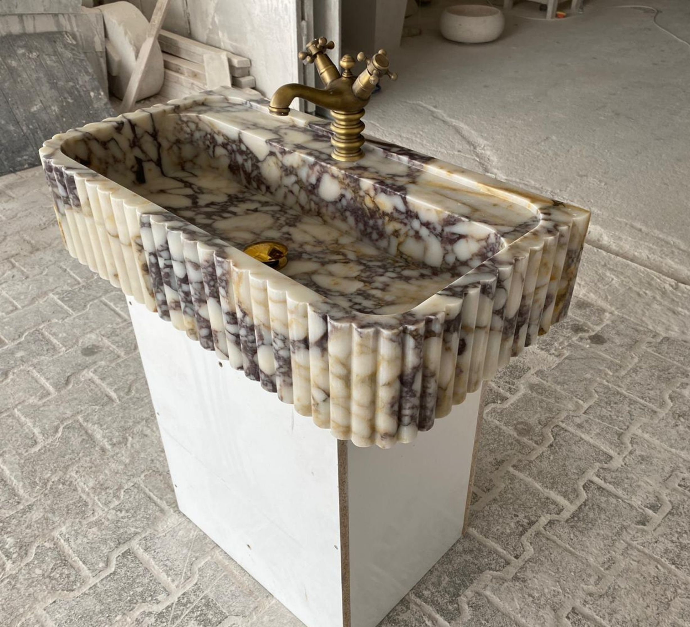 Calacatta Viola Marble Sink, Front Fluted, Hand Carved Sink, Marble ...