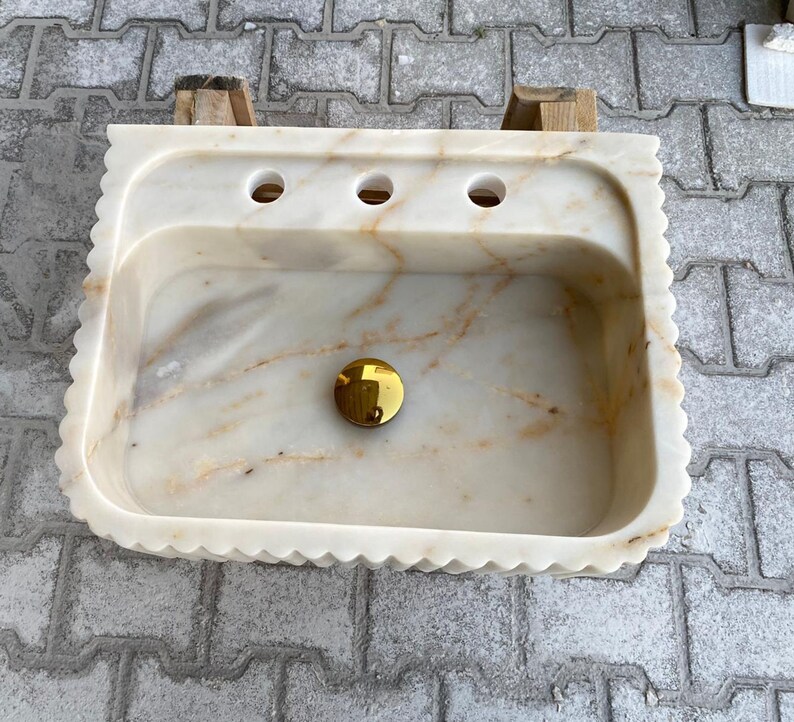 Calacatta Viola Gold Marble Sink, Wall Mounted Sink, Bathroom Sink ...