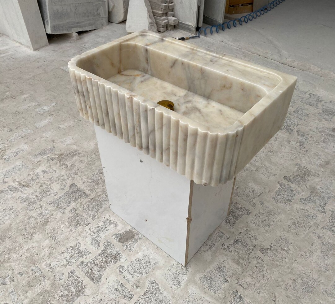 Ready to Ship, Viola Marble Sink, Floating Sink With Backsplash, Marble ...