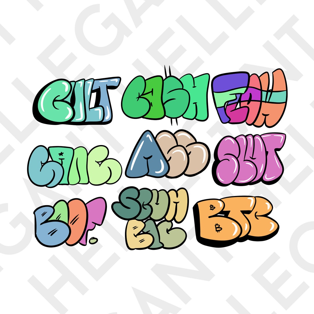 9-pack Bubble Graffiti Vector Logo Icons Text Graffiti Art Saying Quote ...