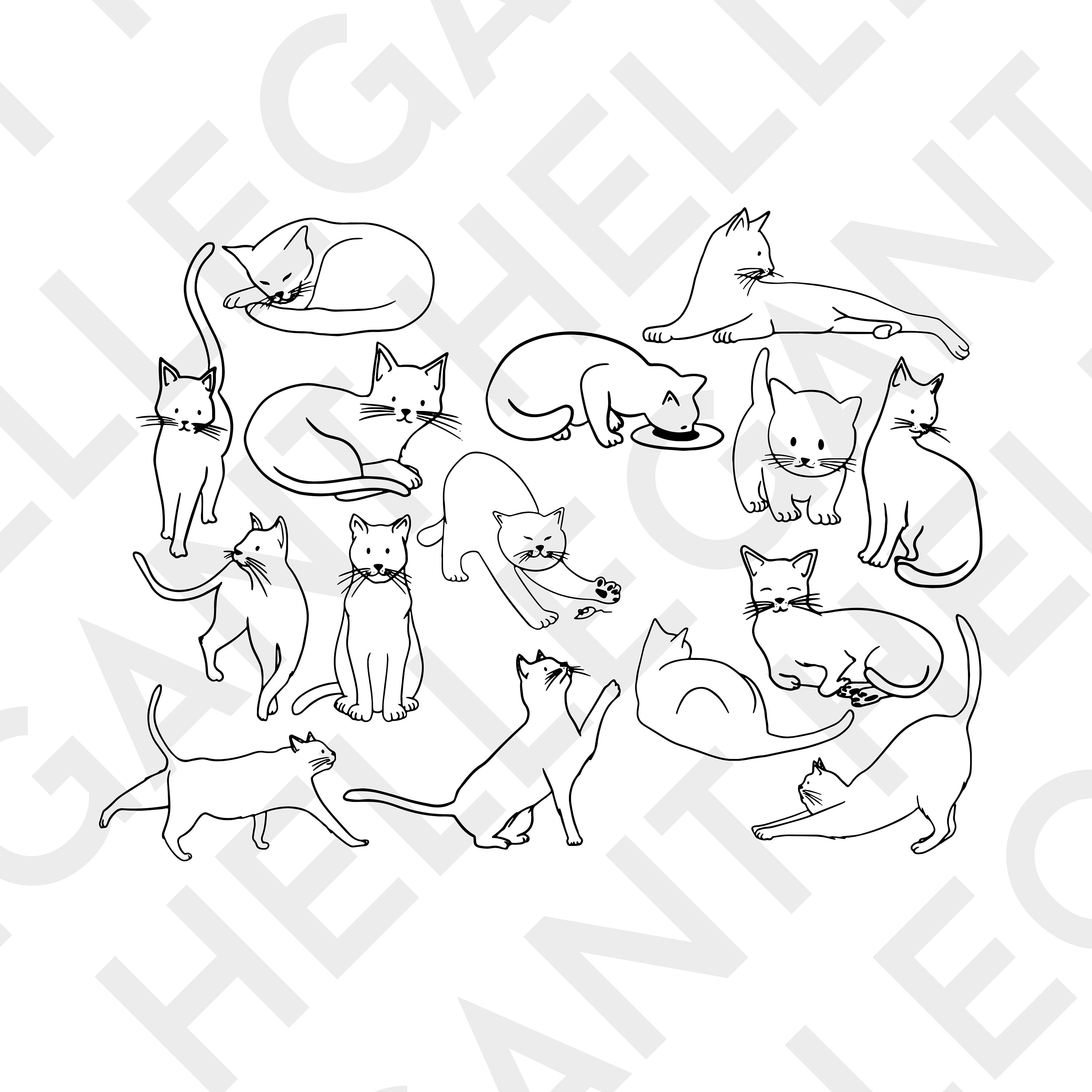 15-line Drawing CATS Graphic Art SVG - Png - EPS for Circuit Printing ...