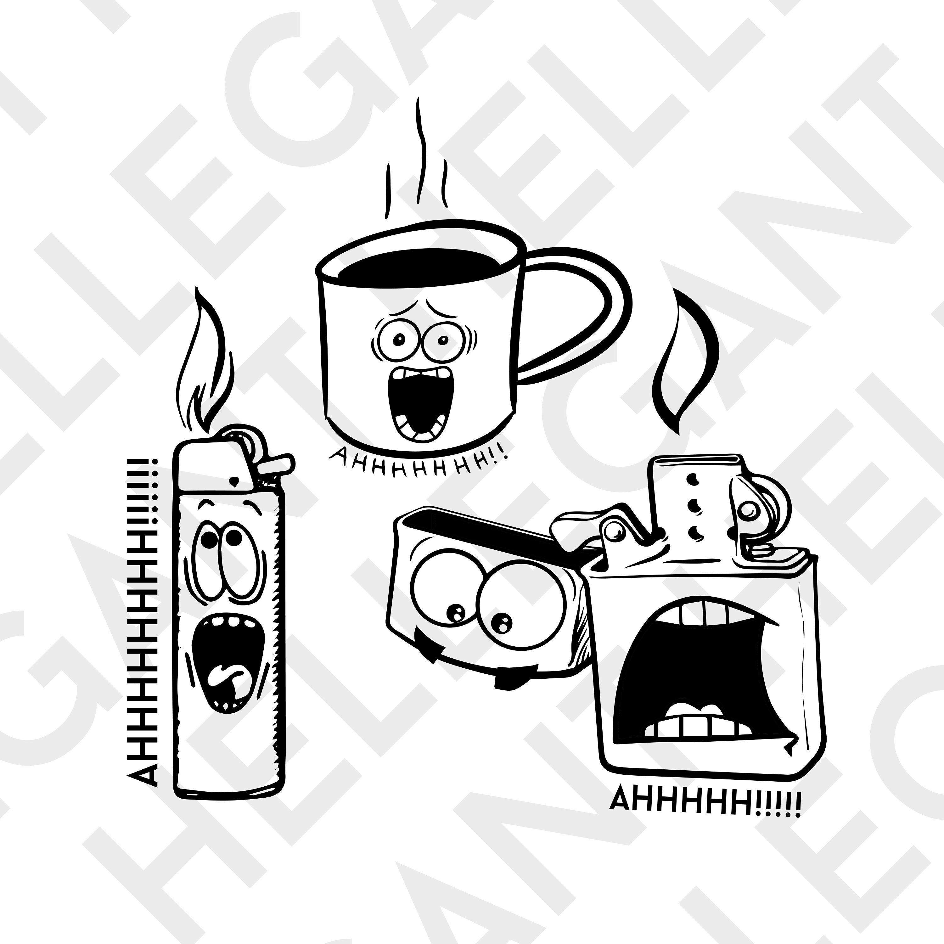 3-pack — Too Hot! Vector Funny Screaming Coffee Cup / Lighters Art SVG ...