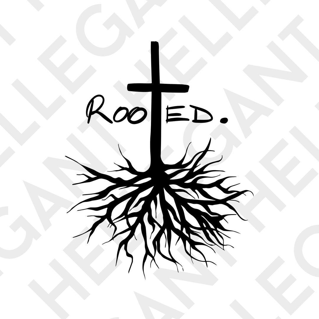 ROOTED Religious Cross Ink Style Graphic Image SVG, PNG, Eps Files for ...